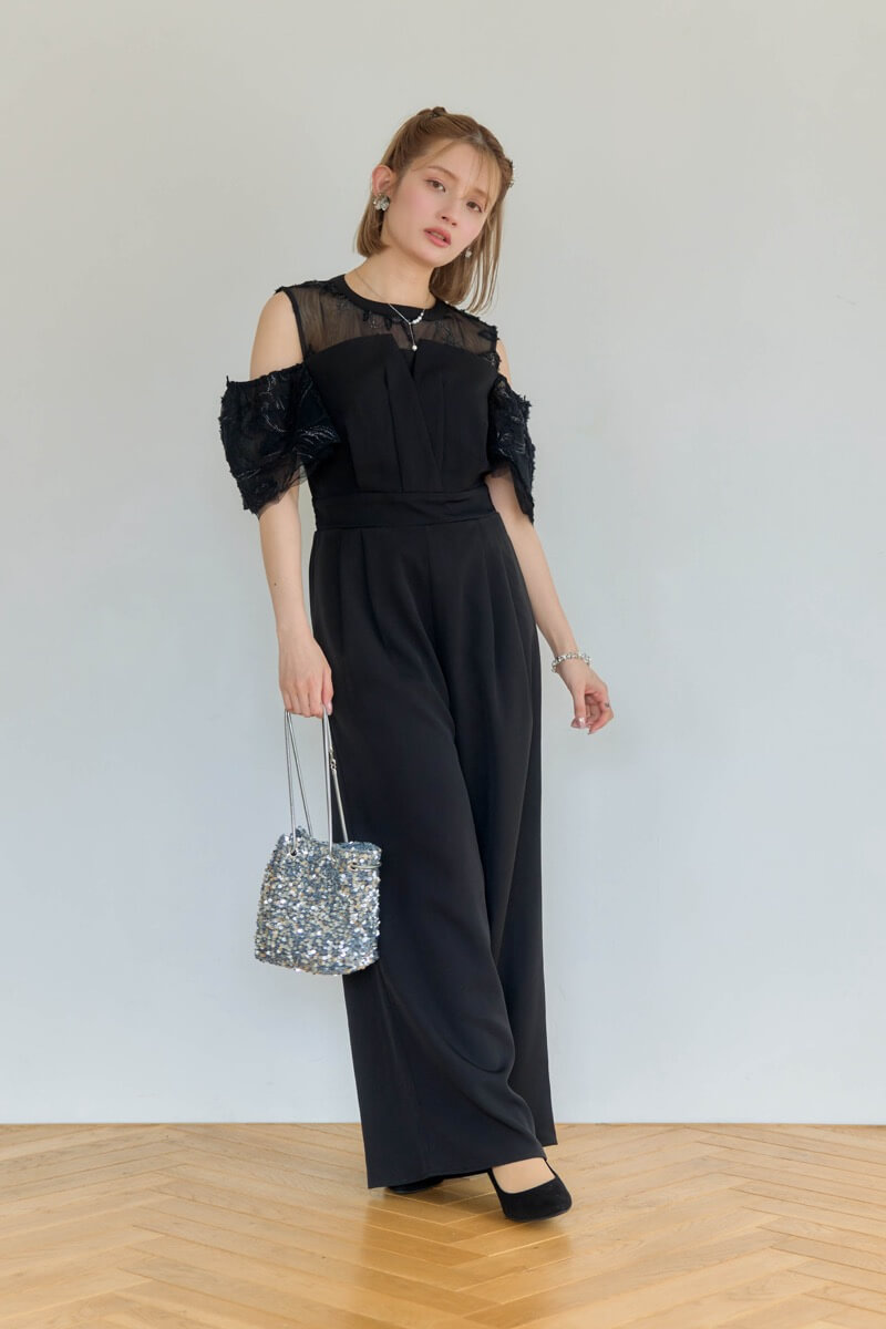 ブラックの2wayフリンジレースドレス | darial | M | 結婚式パーティーのレンタルドレスはリリアージュ