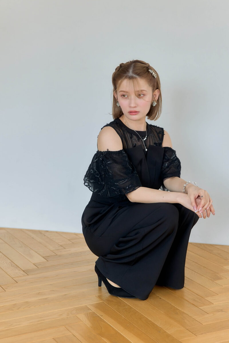 ブラックの2wayフリンジレースドレス | darial | M | 結婚式パーティーのレンタルドレスはリリアージュ